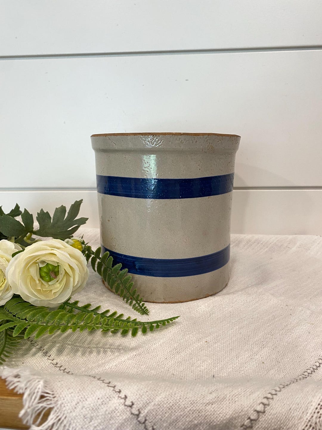 Vintage Blue Band Stoneware Crock, Vintage Stoneware Crock, French ...