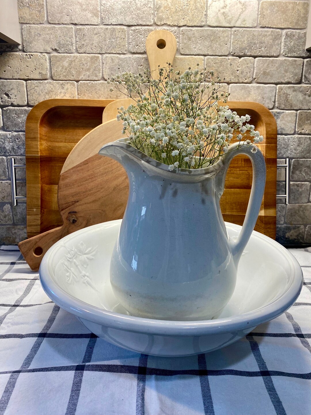 Vintage Ironstone Pitcher and Wash Bowl Set, Washbowl and Pitcher Set ...