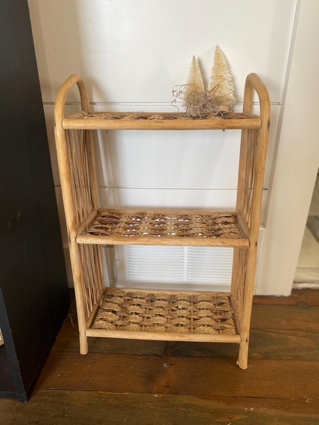 Vintage Rattan Shelf Stand, Vintage Boho Shelf, Bathroom Storage Shelf ...