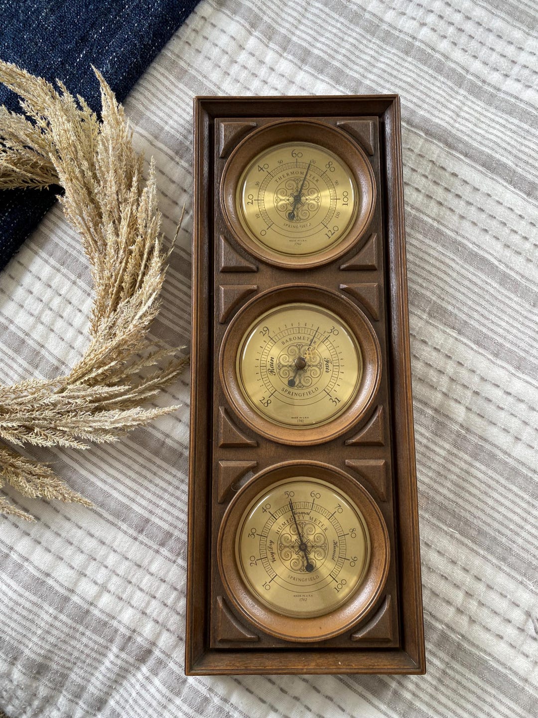 Vintage Springfield Barometer Thermometer Humidity Meter, MCM Vintage ...