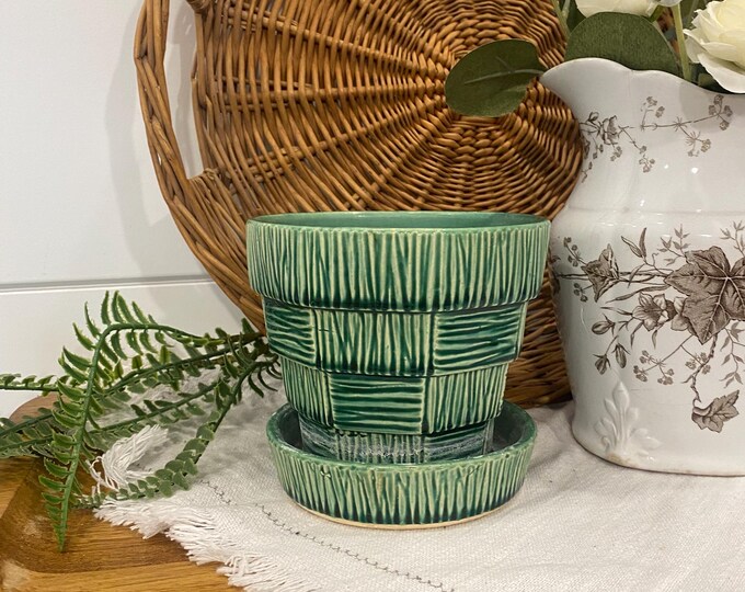 Mccoy Planter Green Basket Weave. Mc Coy Pot Flower Pot Planter Vintage ...