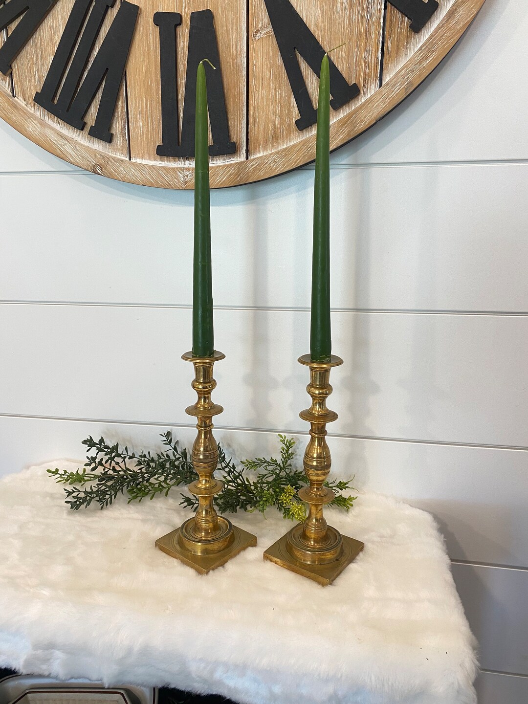 Vintage Heavy Large Brass Candlestick Holders, Vintage Mantel Decor ...