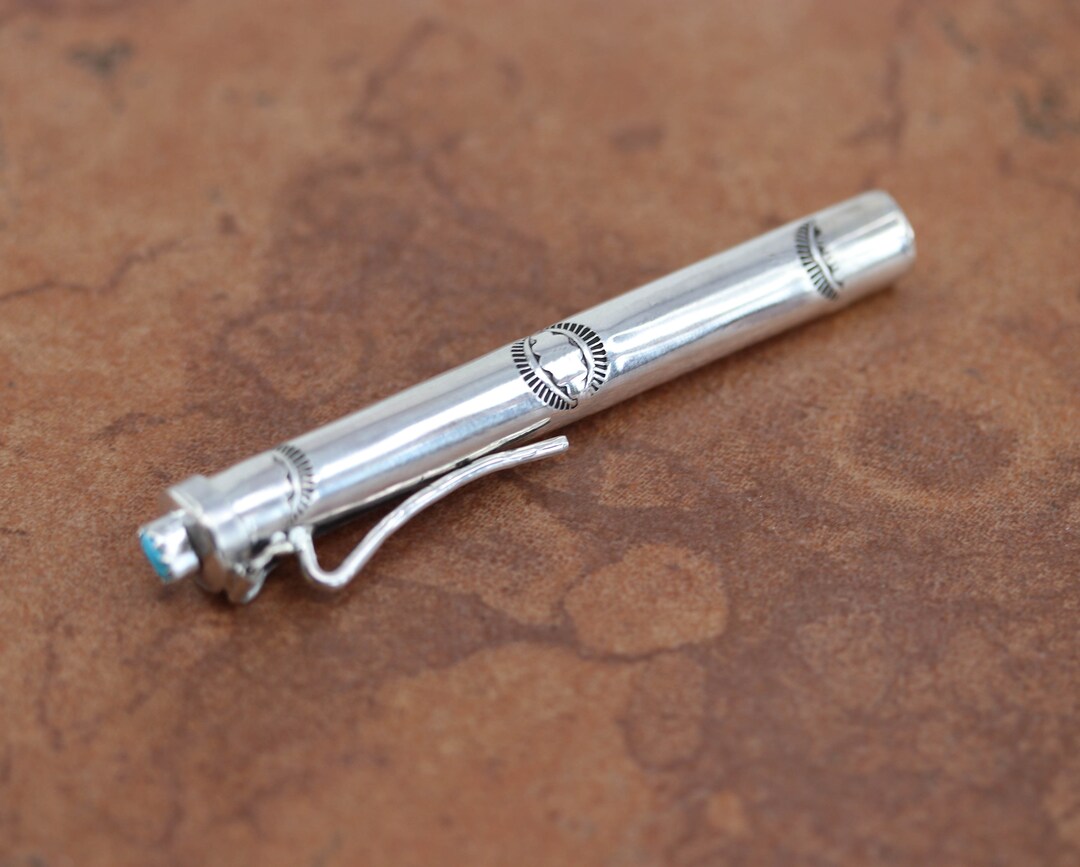 Navajo Sterling Silver Turquoise Cigarette Holder Native American ...