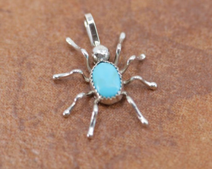 Navajo Sterling Silver Turquoise Spider Pendant Native American Jewelry ...