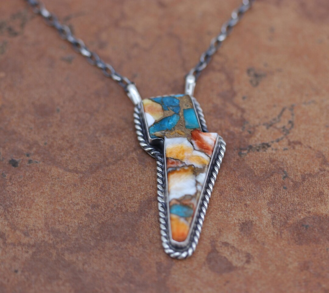 Navajo Sterling Silver Mojave Turquoise Lightning Bolt Necklace Native ...