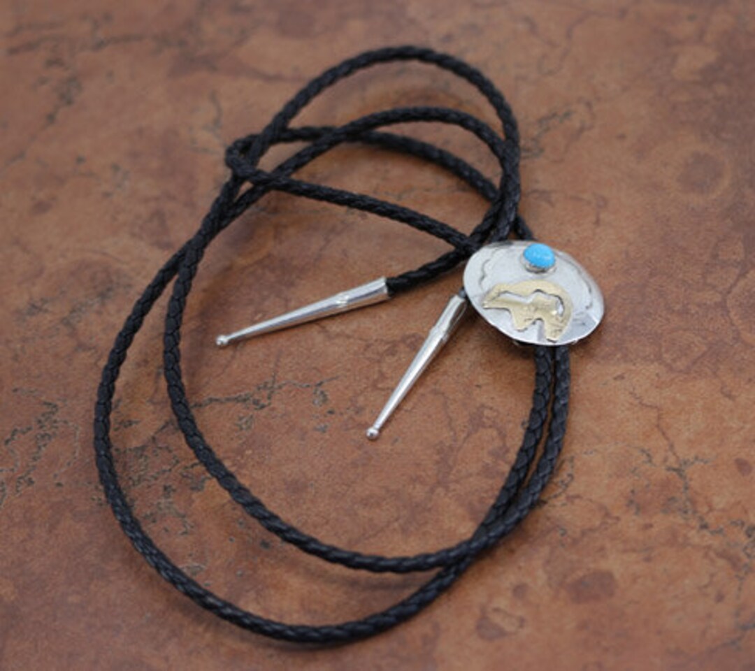 Navajo Sterling Silver Turquoise Men's Bear Bolo Tie Native American ...