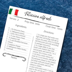 Editable Printable Italian Recipe Card Template - Etsy