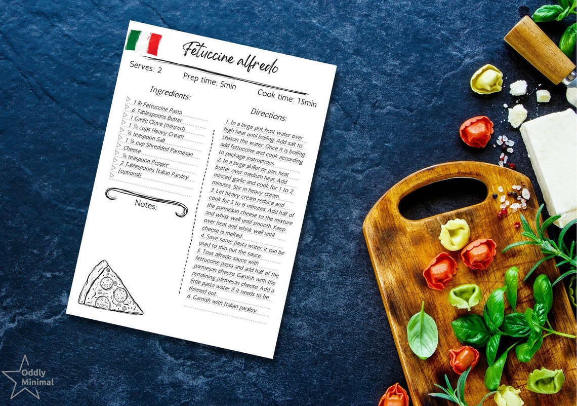 Editable Printable Italian Recipe Card Template - Etsy