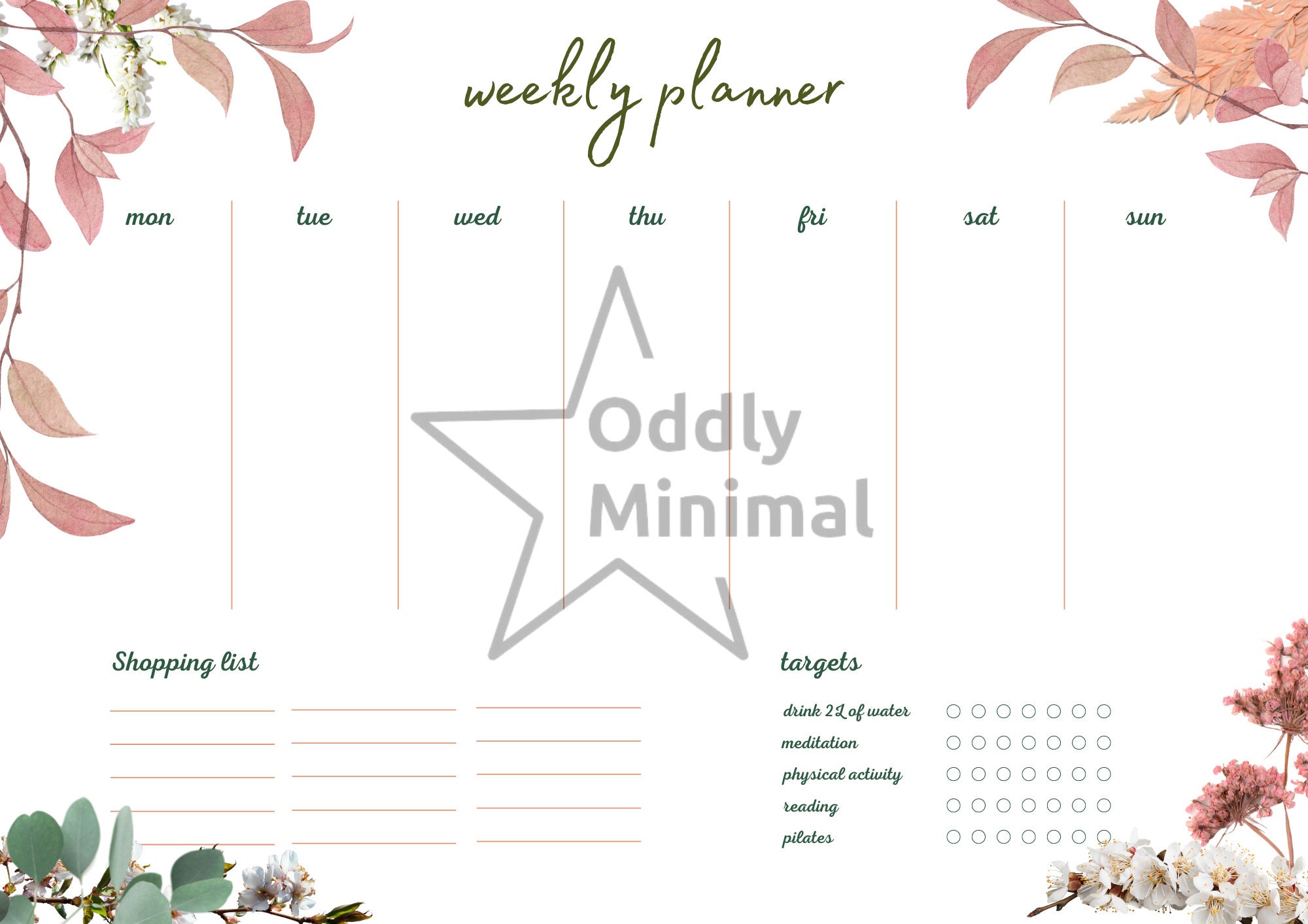 Printable Weekly Meal Planner Floral Design - Etsy