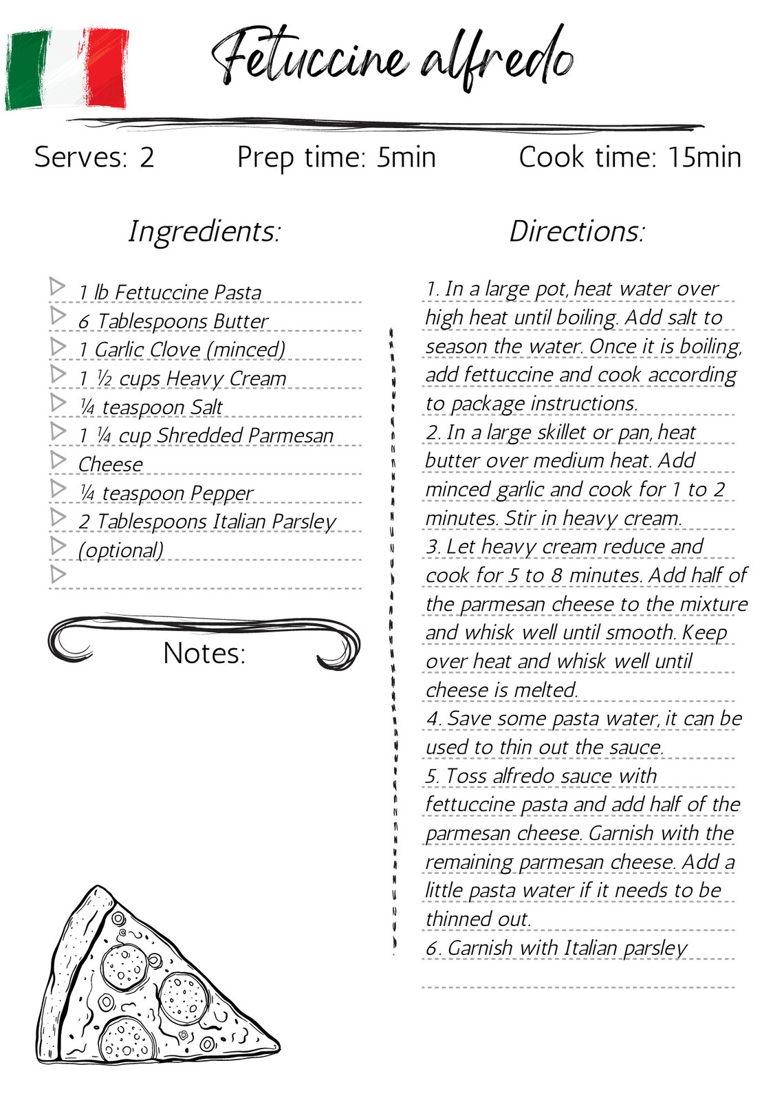 Editable Printable Italian Recipe Card Template - Etsy