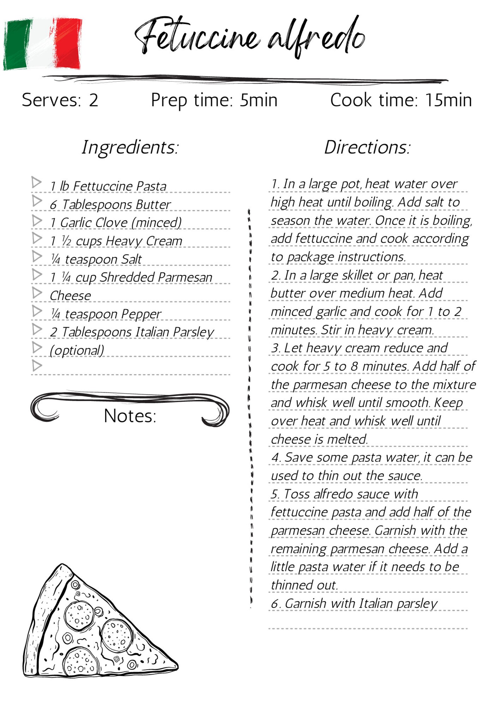 Editable Printable Italian Recipe Card Template - Etsy