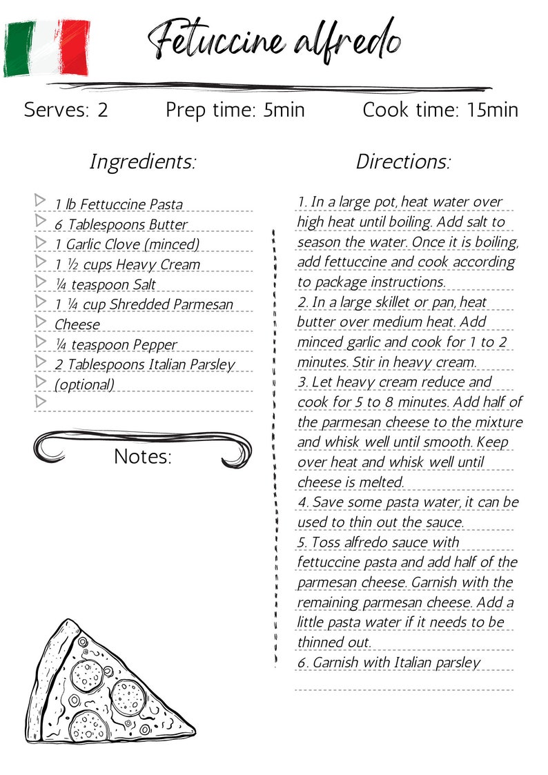 Editable Printable Italian Recipe Card Template - Etsy