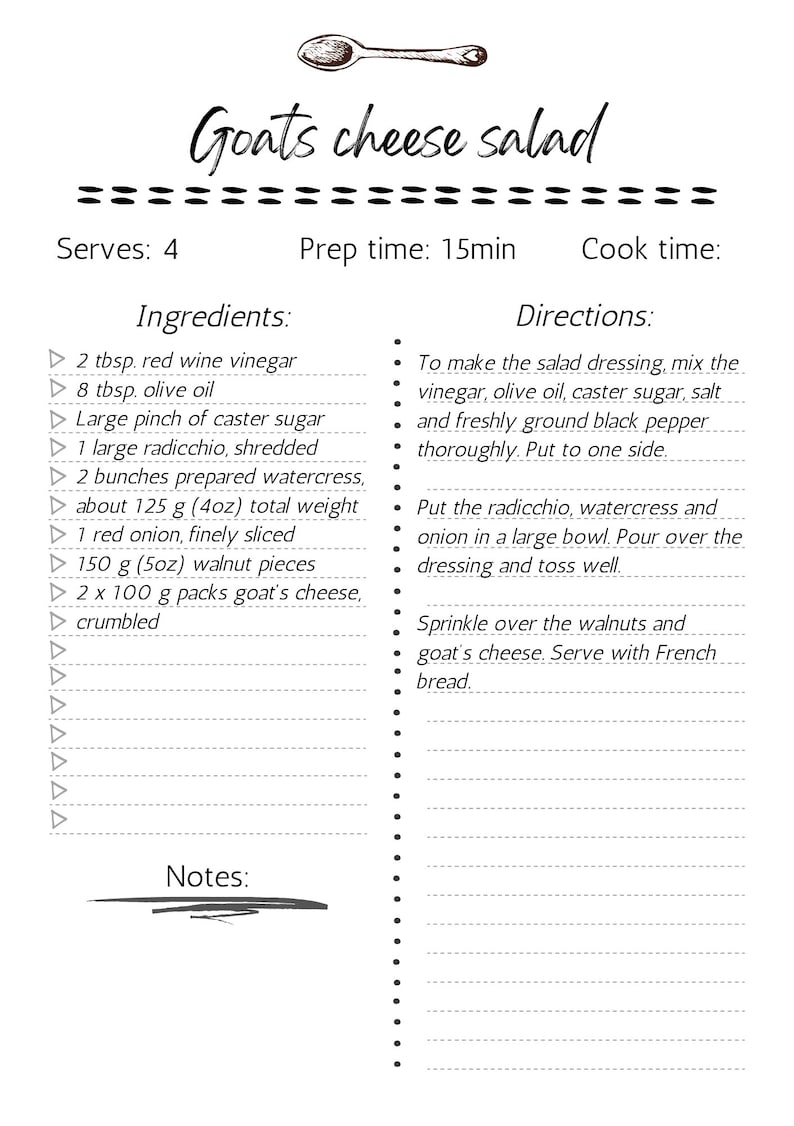 Editable Printable Italian Recipe Card Template - Etsy