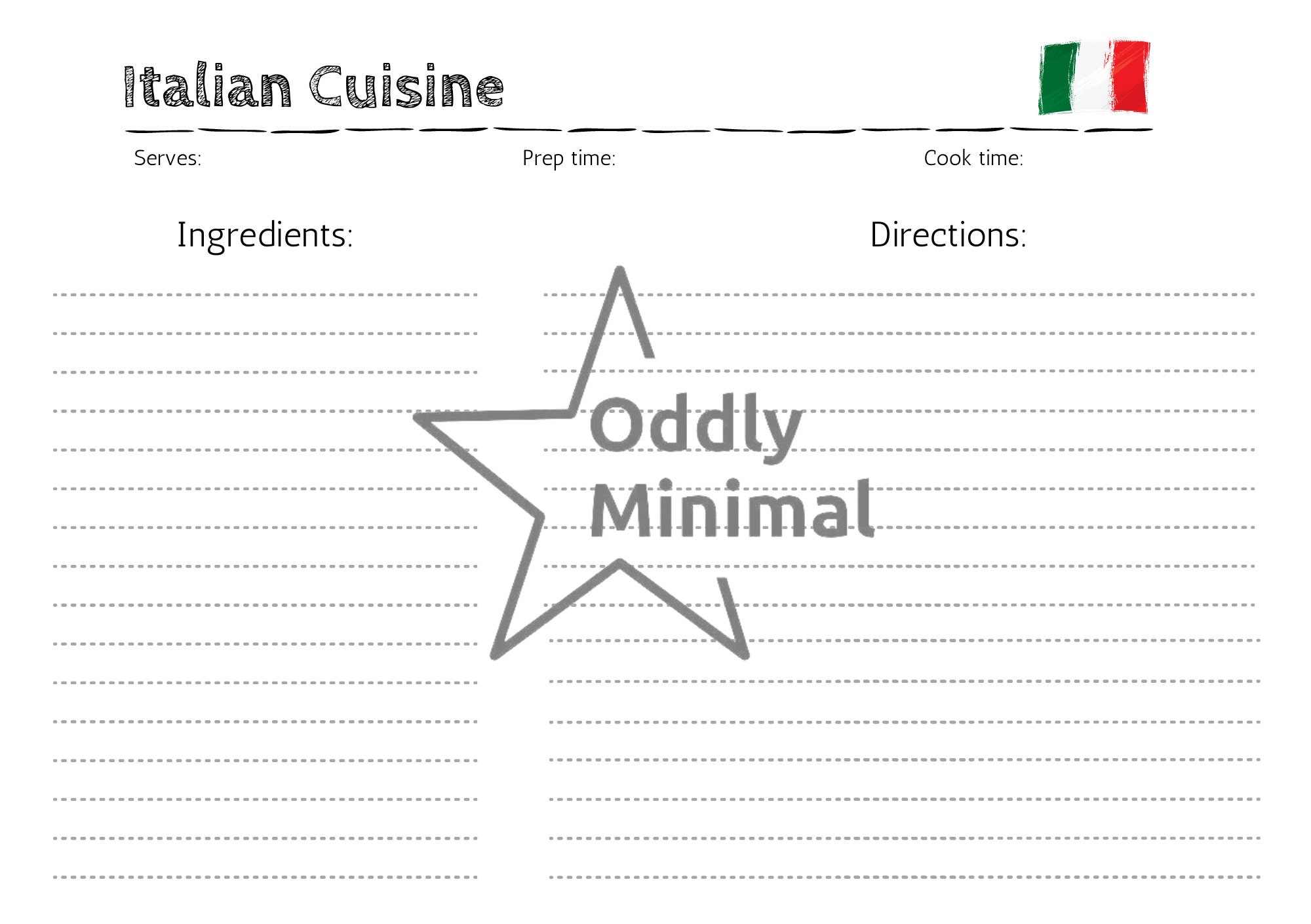 Editable Printable Italian Recipe Card Template Horizontal - Etsy
