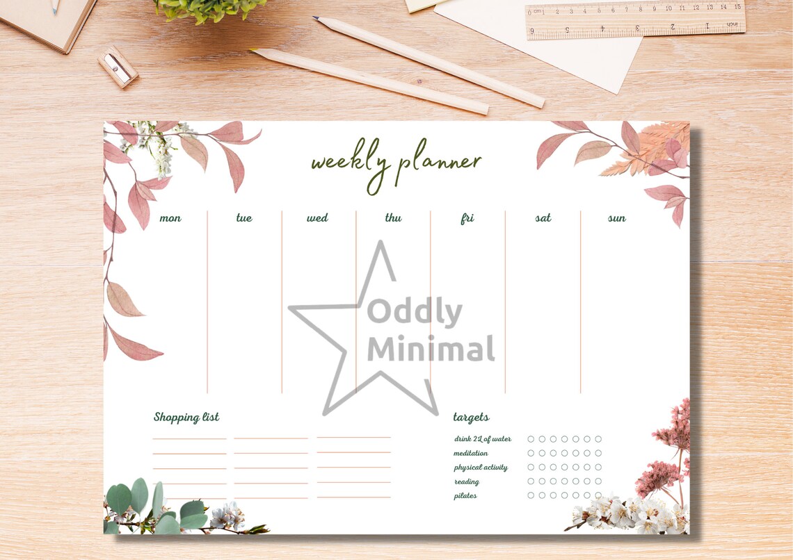 Printable Weekly Meal Planner Floral Design - Etsy
