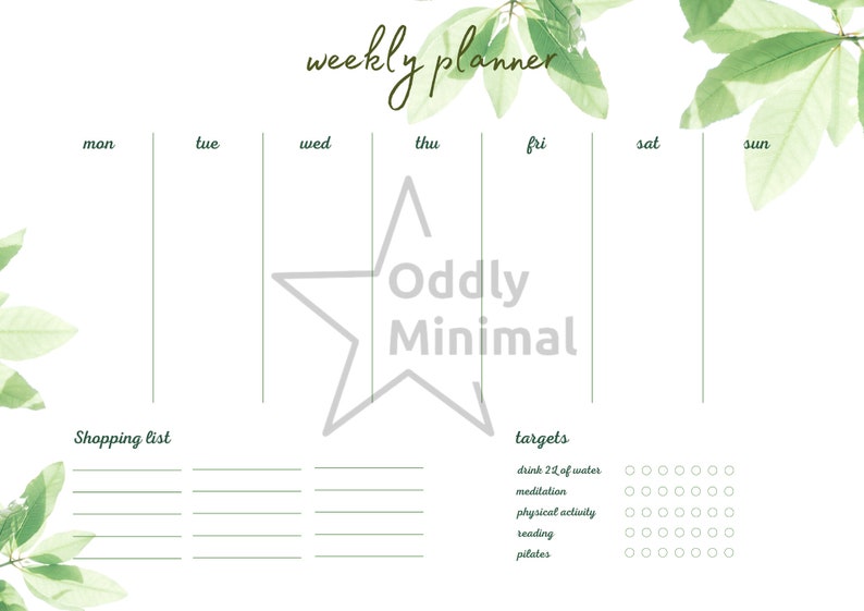 Printable Weekly Meal Planner Floral Design - Etsy