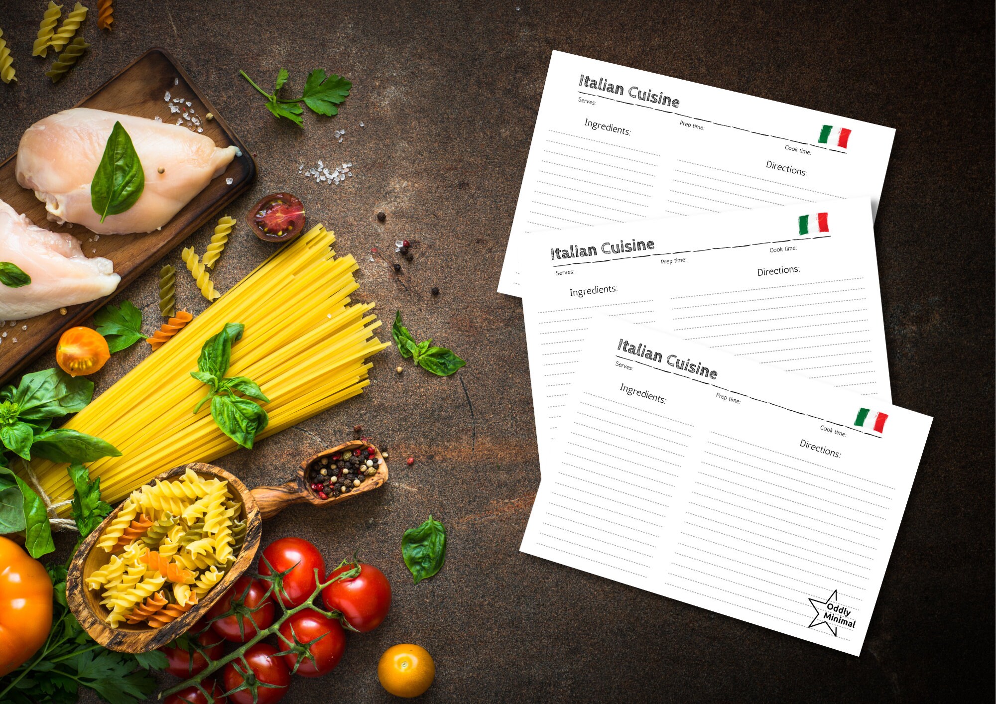 Editable Printable Italian Recipe Card Template Horizontal - Etsy