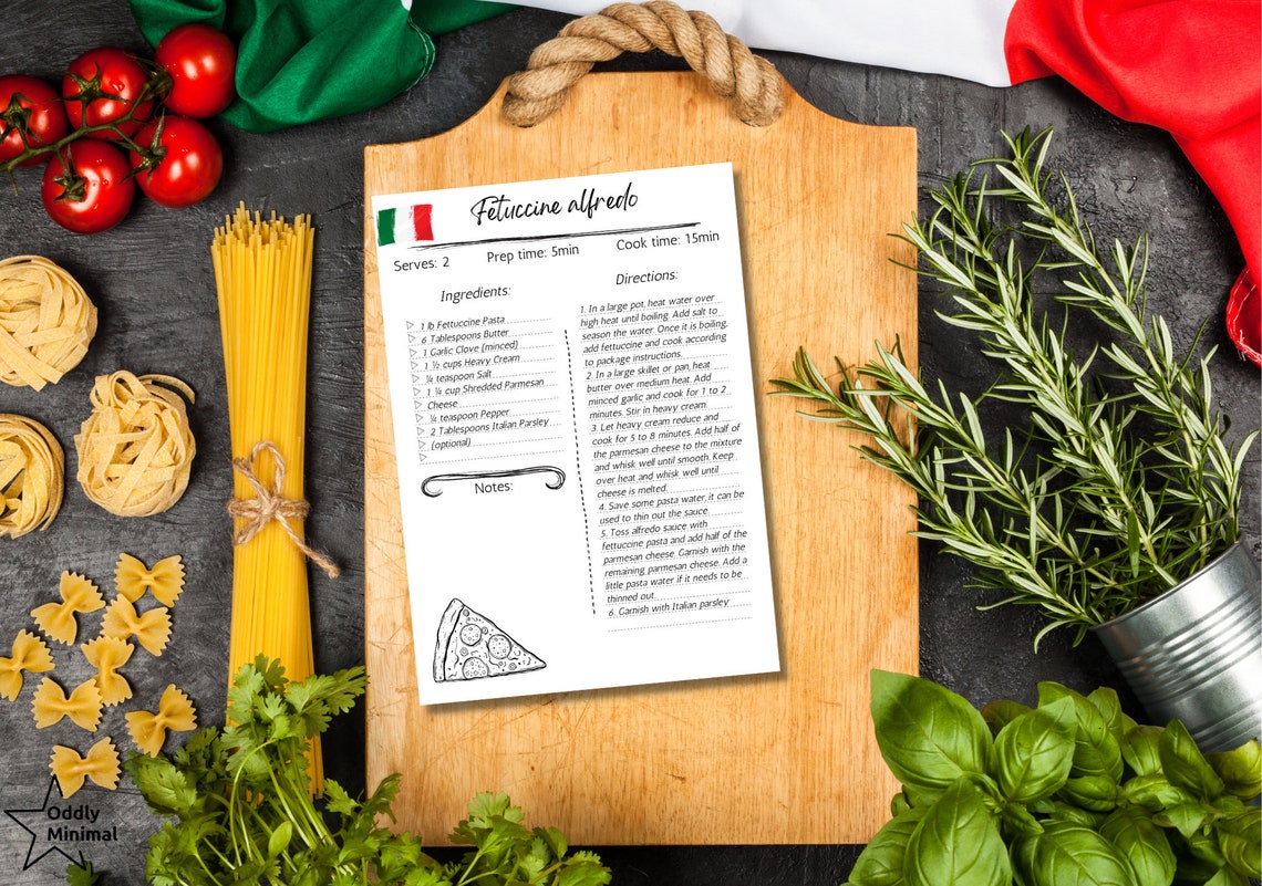 Editable Printable Italian Recipe Card Template - Etsy