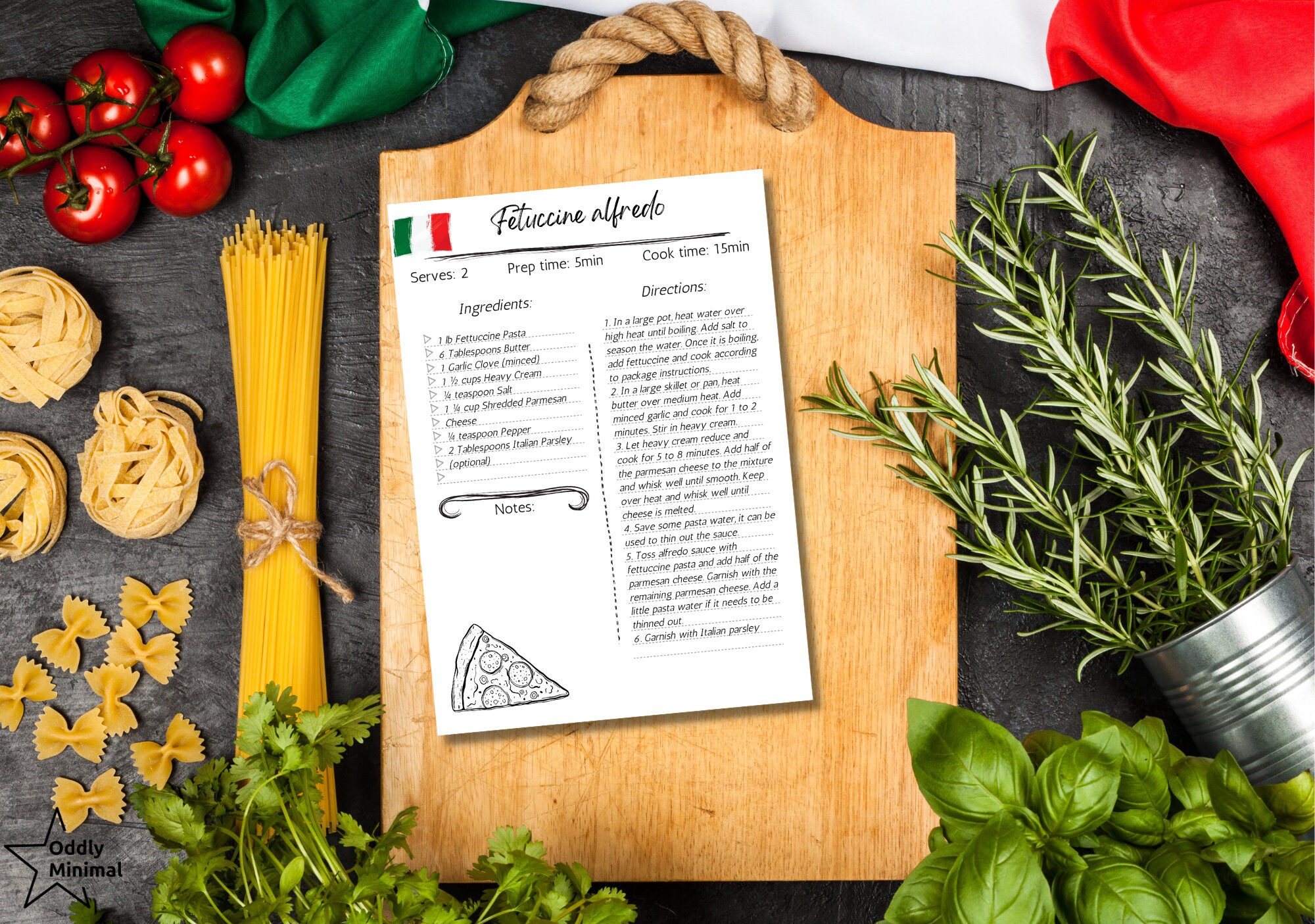 Editable Printable Italian Recipe Card Template Horizontal - Etsy