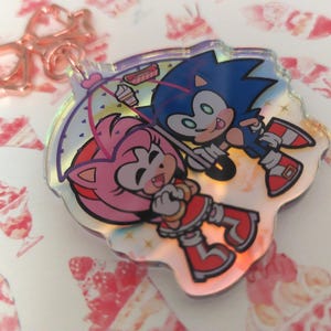 Sonic & Amy Iridescent Charm - Etsy