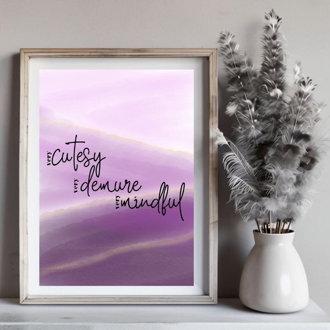 Very Cutesy Demure Mindful Digital Print; Purple Gold Watercolor ...