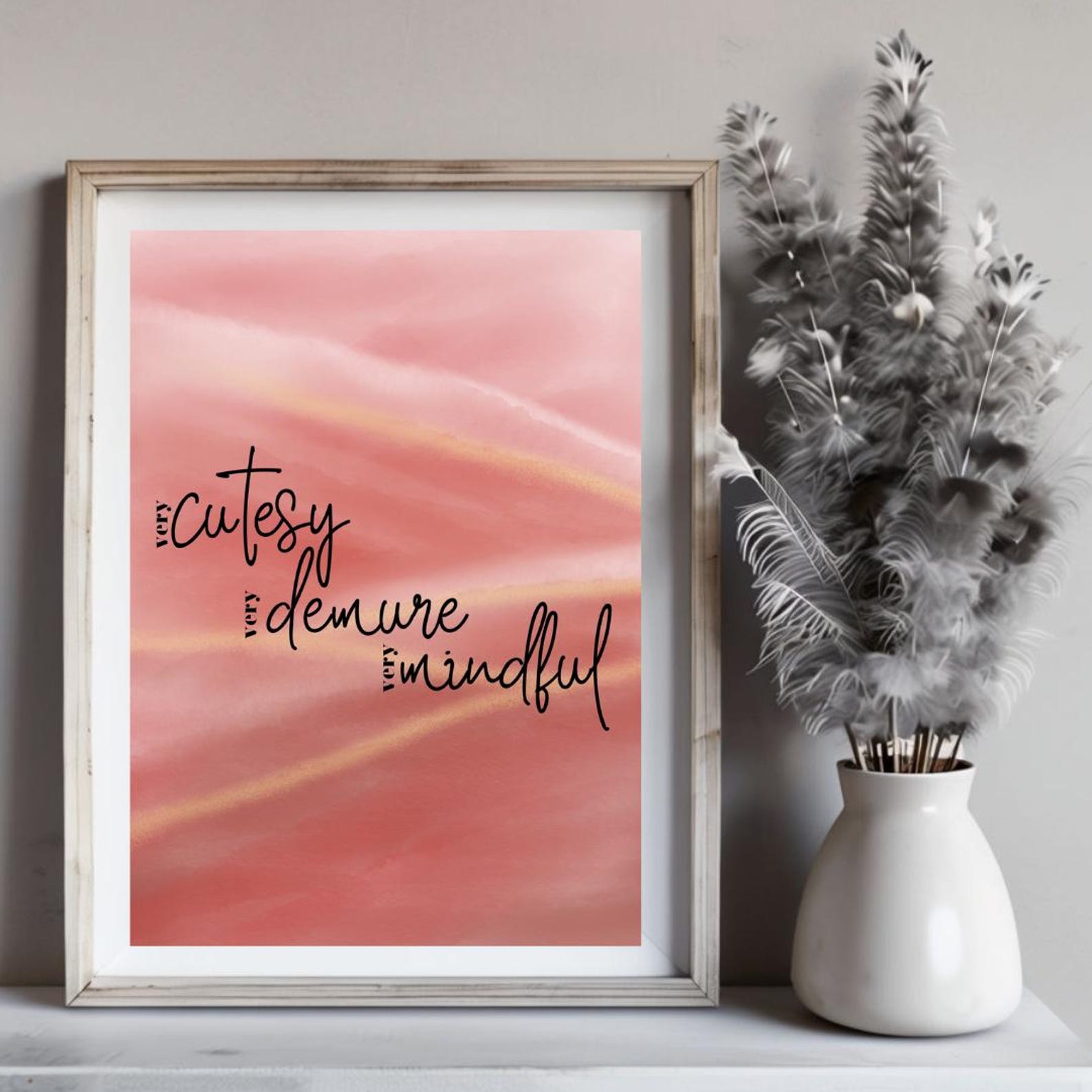 Very Cutesy Demure Mindful Digital Print; Pink Mauve Gold Watercolor ...