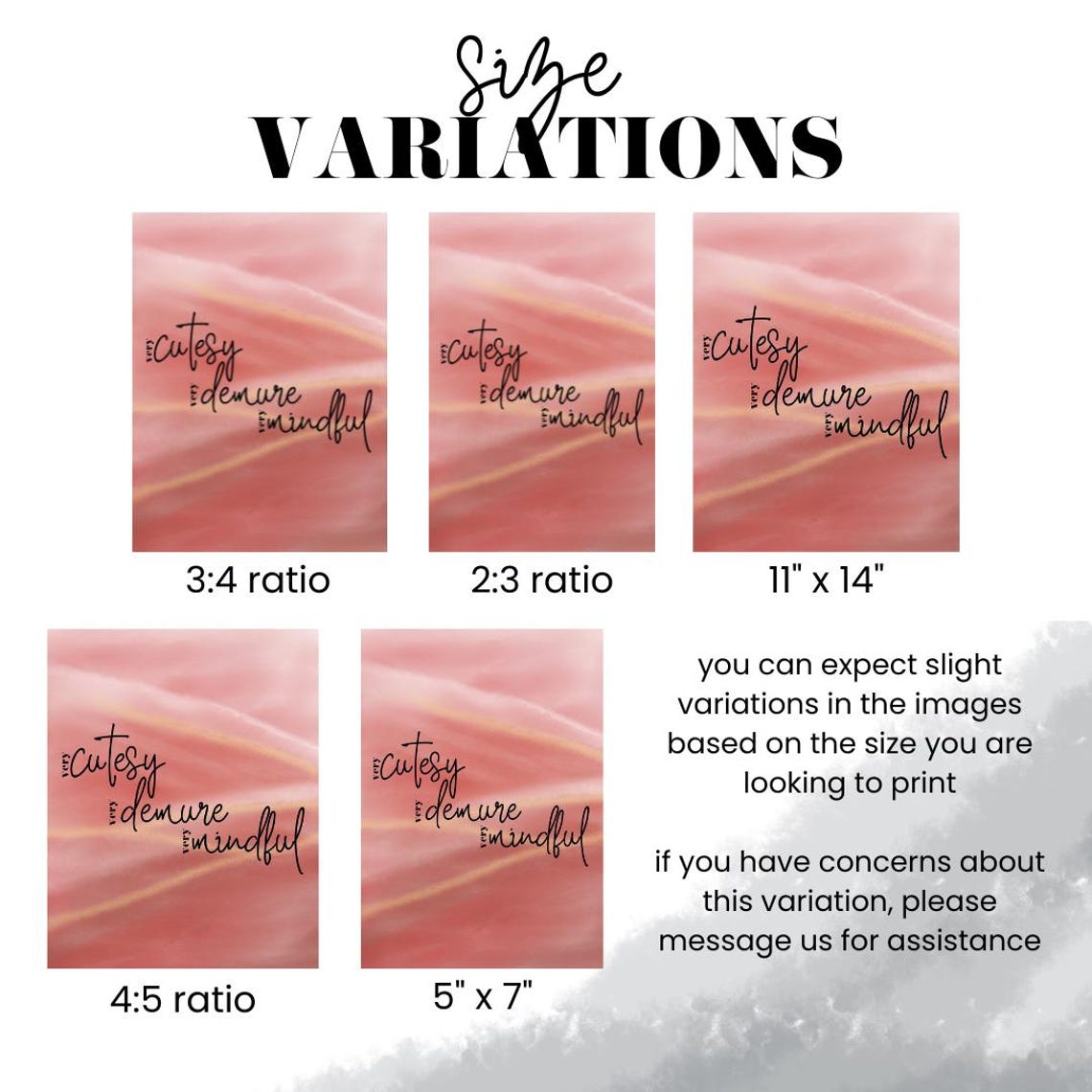 Very Cutesy Demure Mindful Digital Print; Pink Mauve Gold Watercolor ...