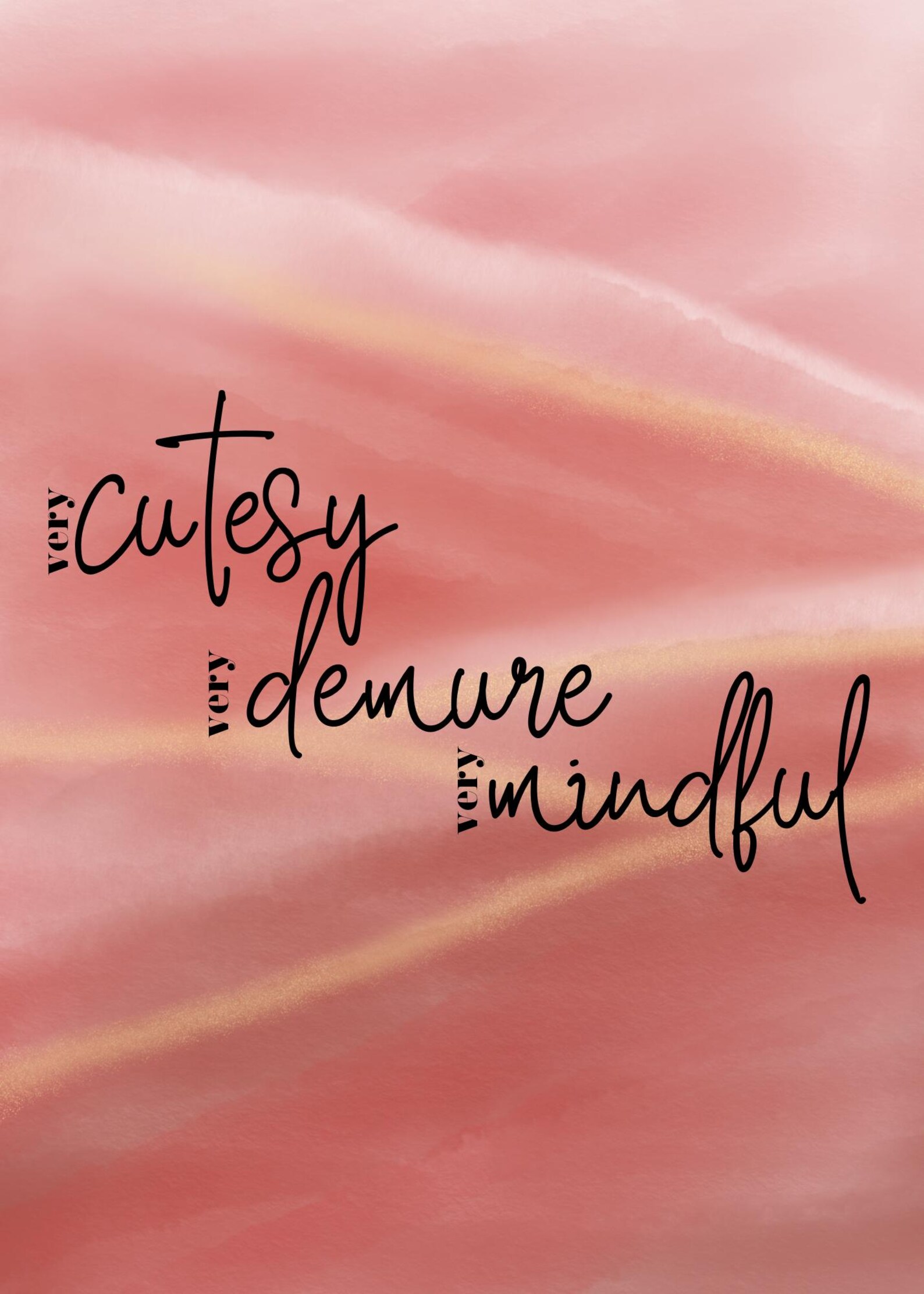 Very Cutesy Demure Mindful Digital Print; Pink Mauve Gold Watercolor ...