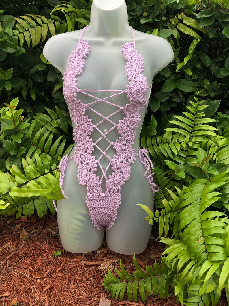 Sexy One Piece Crochet Monokini Lilac Onepiece Etsy