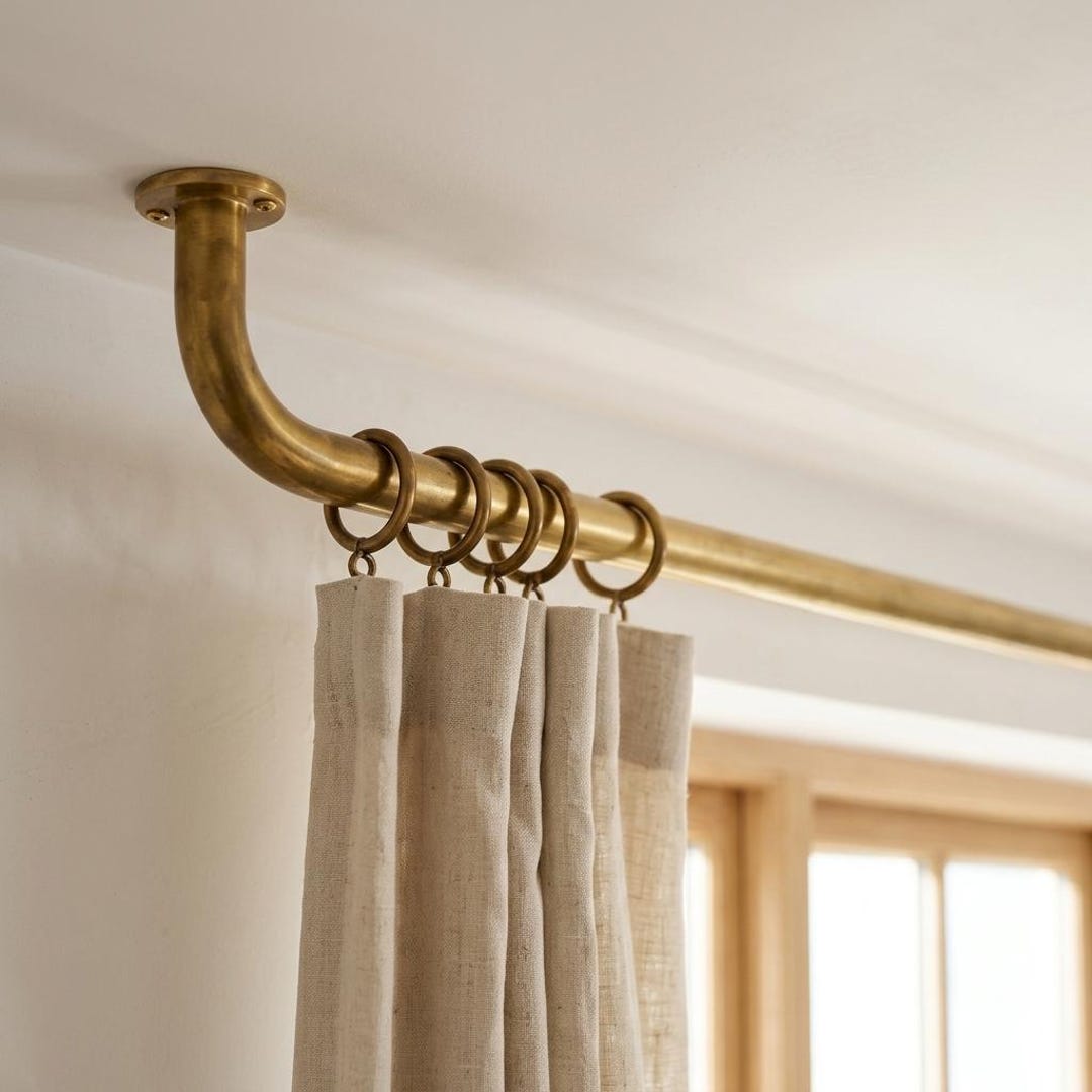 Ceiling Curtain Rod – French Return Curtain Rod With Brass Rings ...