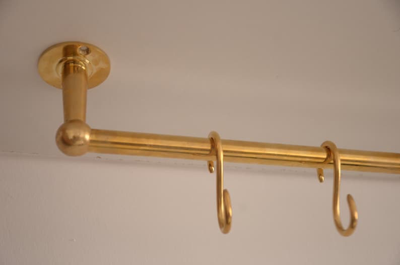 Rustic Ceiling-mounted Rod With S-hooks, Solid Unlacquered Brass ...