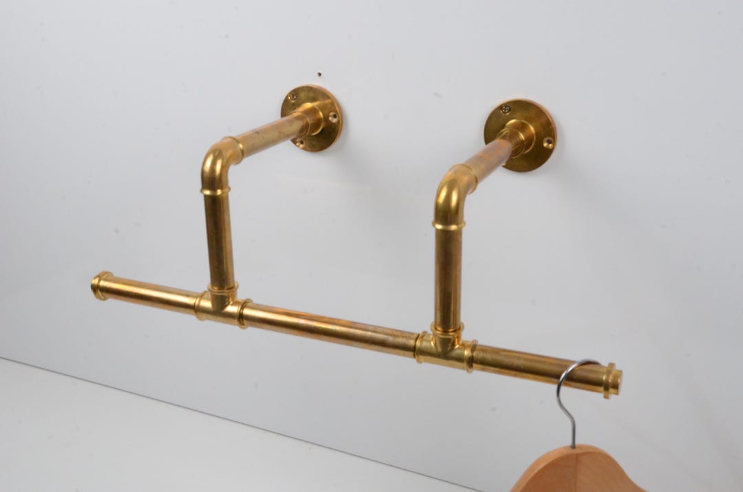 Handcrafted Unlacquered Brass Wall Mount Clothes Rack, Laundry Hanging ...