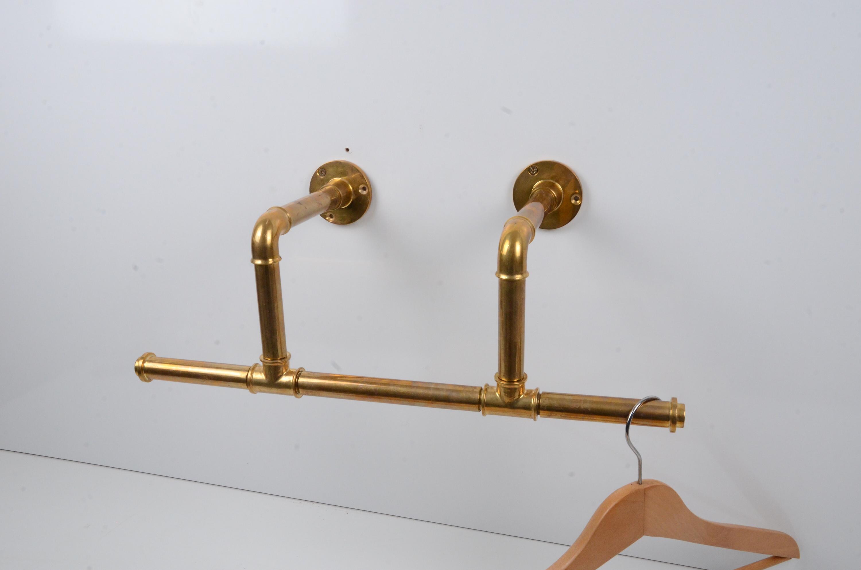 Handmade Unlacquered Brass Wall Mount Clothes Rack, Laundry Hanging Rod ...