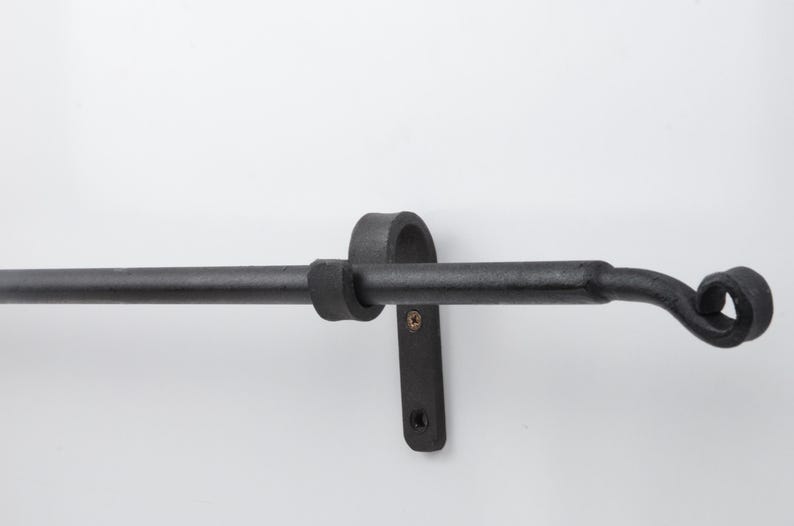 Wrought Iron Curtain Rod With Finials and Wall Supports, Wide Curtain ...