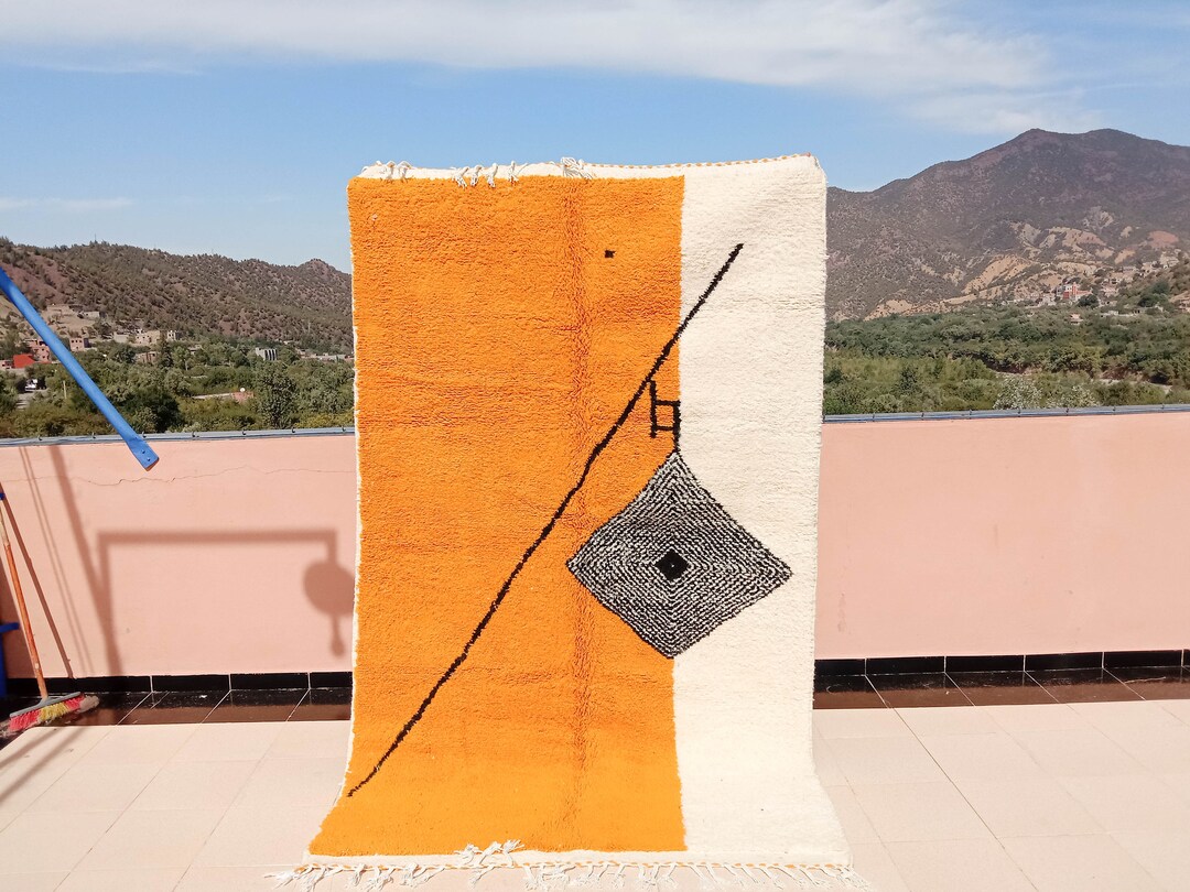 Mustard Wool Rug - White and Yellow Rug - Abstract Area Aug - ABB21354 ...