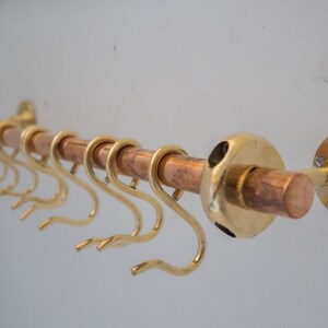 Copper Pot Rack With Brass S Hooks, Solid Copper Hanging Pot Rod, Pots ...