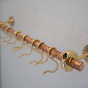 Copper Pot Rack With Brass S Hooks, Solid Copper Hanging Pot Rod, Pots ...