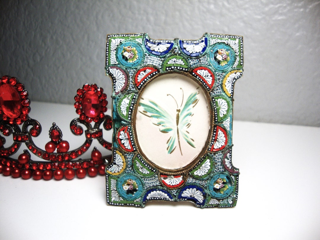 Vintage MICRO MOSAIC FRAME Mini Micro Mosaic Multicolor Glass and Brass ...
