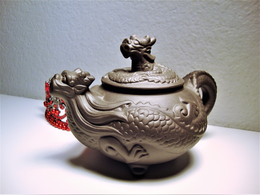 Vintage ORNATE DRAGON TEAPOT - Ornate Chinese Clay Dragon Teapot ...