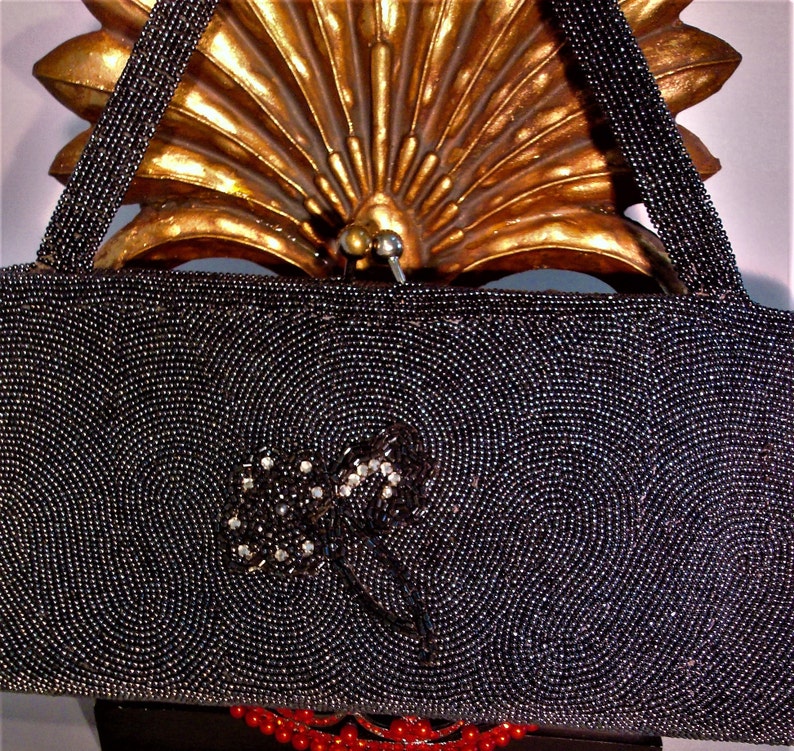 Vintage WALBORG BAGUETTE PURSE Beautiful Black Beaded | Etsy