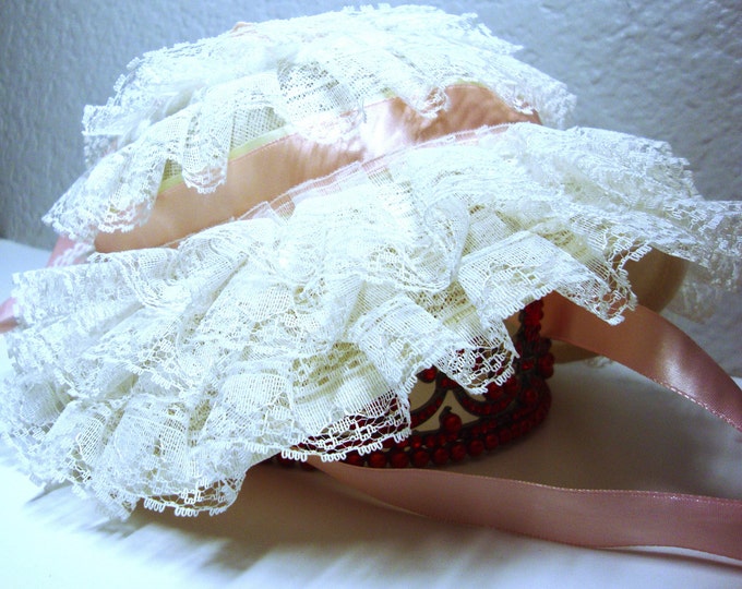 Vintage WHITE RUFFLED BONNET - Small White Lace Ruffled Bonnet-hat ...