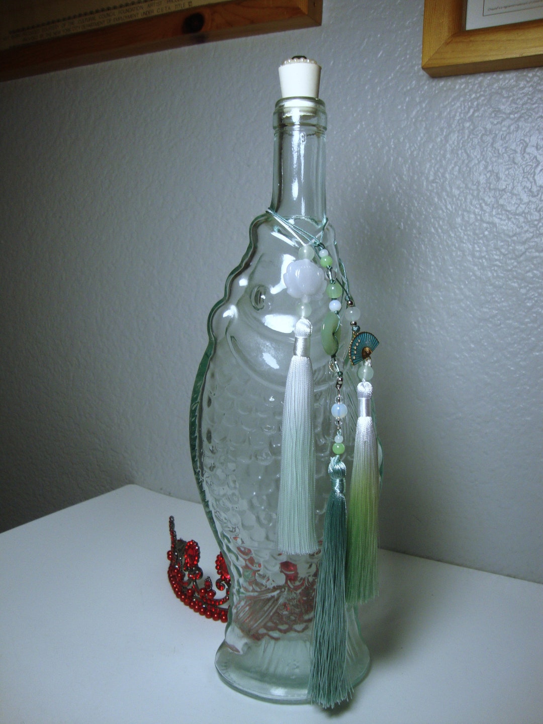 Vintage DECORATED FISH DECANTER - Light Green Glass Fish Decanter ...