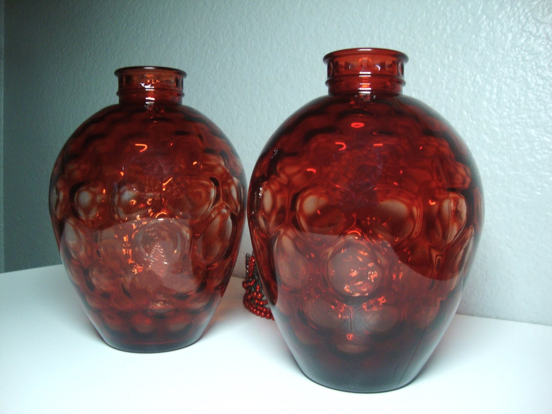 Vintage WHEATON GLASS BOTTLES Pair of Ruby Red Glass Vases/bottles With ...