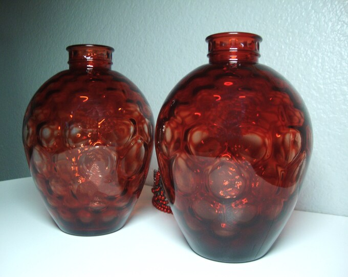 Vintage WHEATON GLASS BOTTLES - Pair of Ruby Red Glass Vases/bottles ...