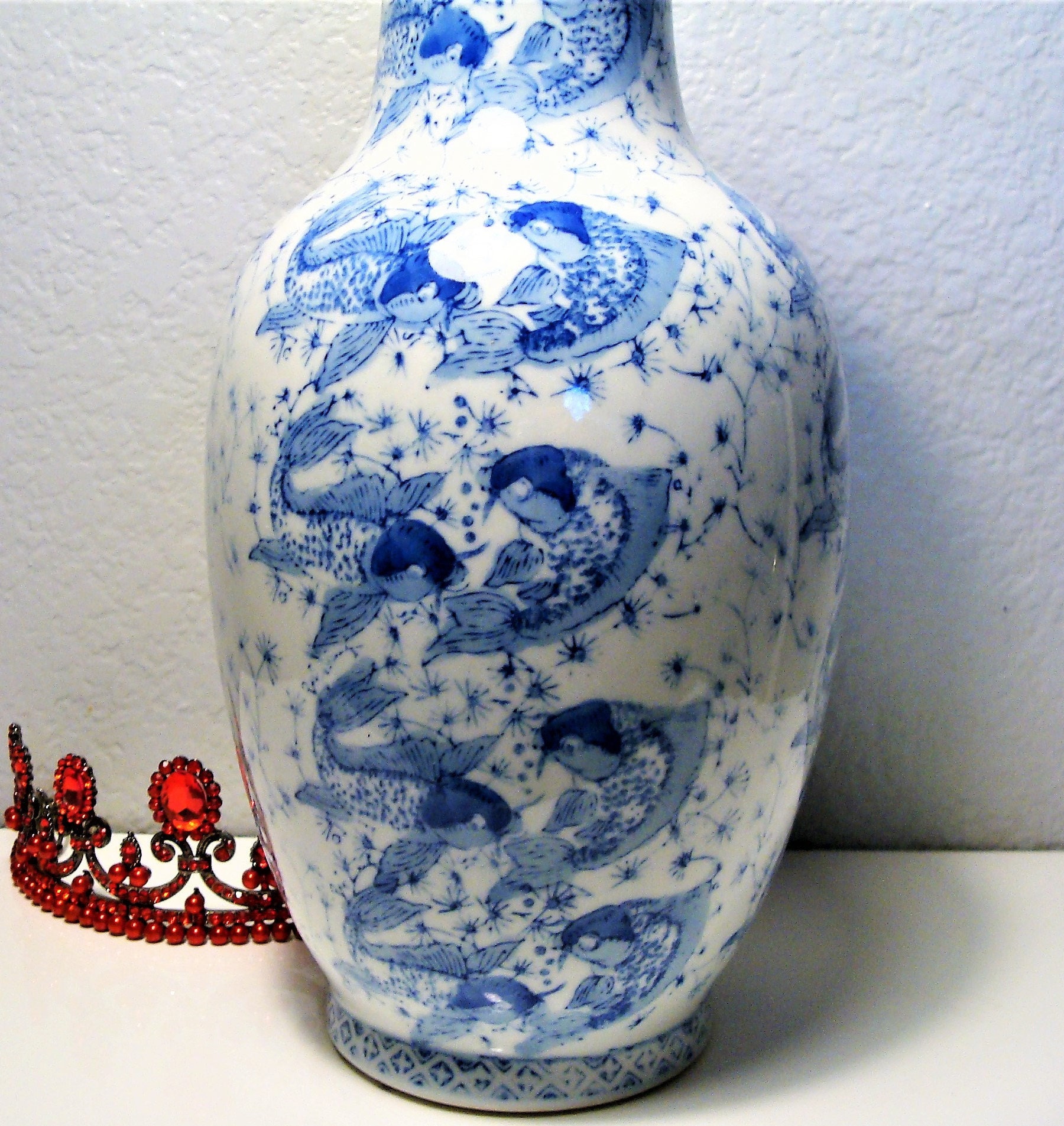 Vintage BLUE KOI VASE Porcelain Blue Koi on White Vase - Etsy