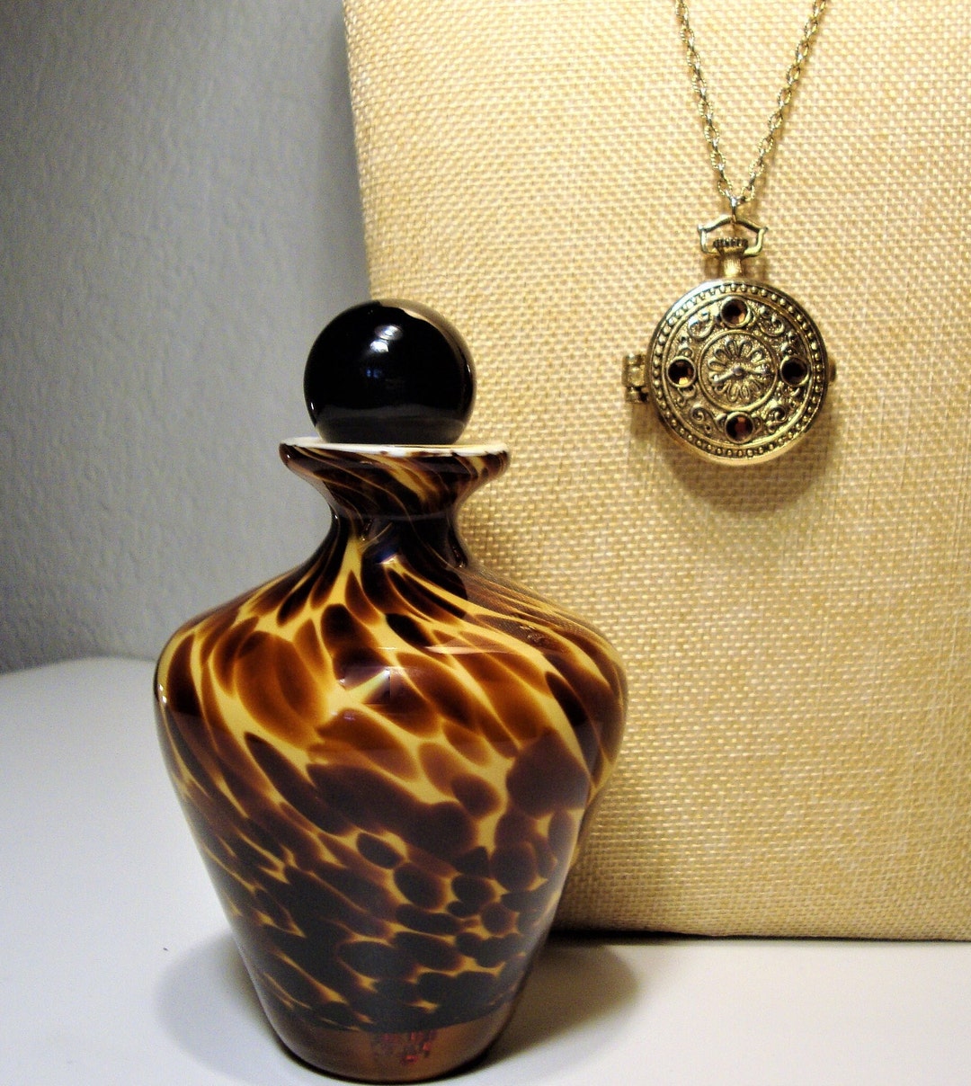 Vintage PERFUME BOTTLE & NECKLACE - Tortoise Shell Glass Perfume Bottle ...