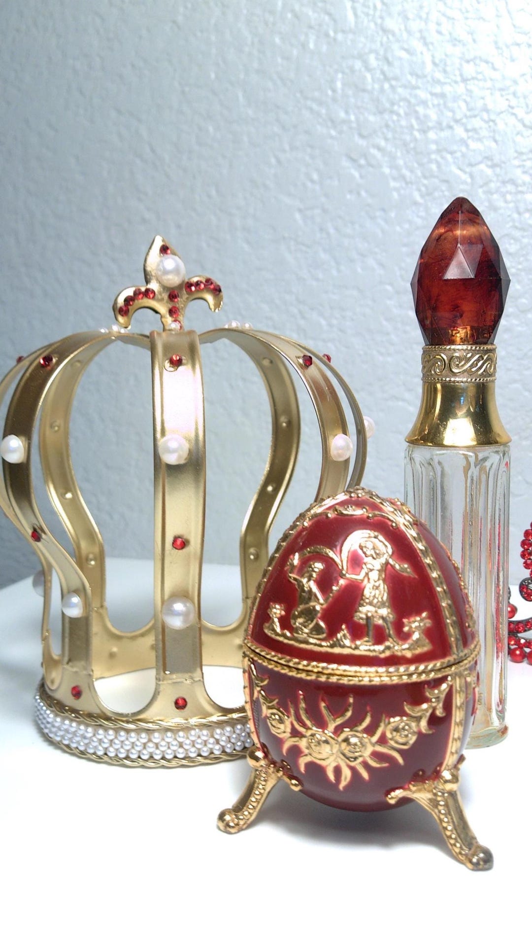 Vintage Red Enamel Egg Music Box – Max Factor Perfume Bottle ...
