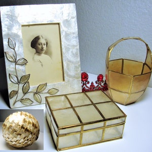 Vintage CAPIZ SHELL DECOR (4 Pieces) - Capiz Shell Hinged Lid Box, by ...