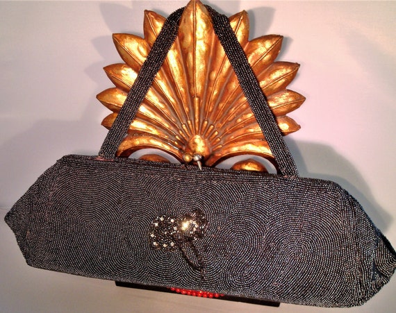 Vintage WALBORG BAGUETTE PURSE Beautiful Black Beaded | Etsy