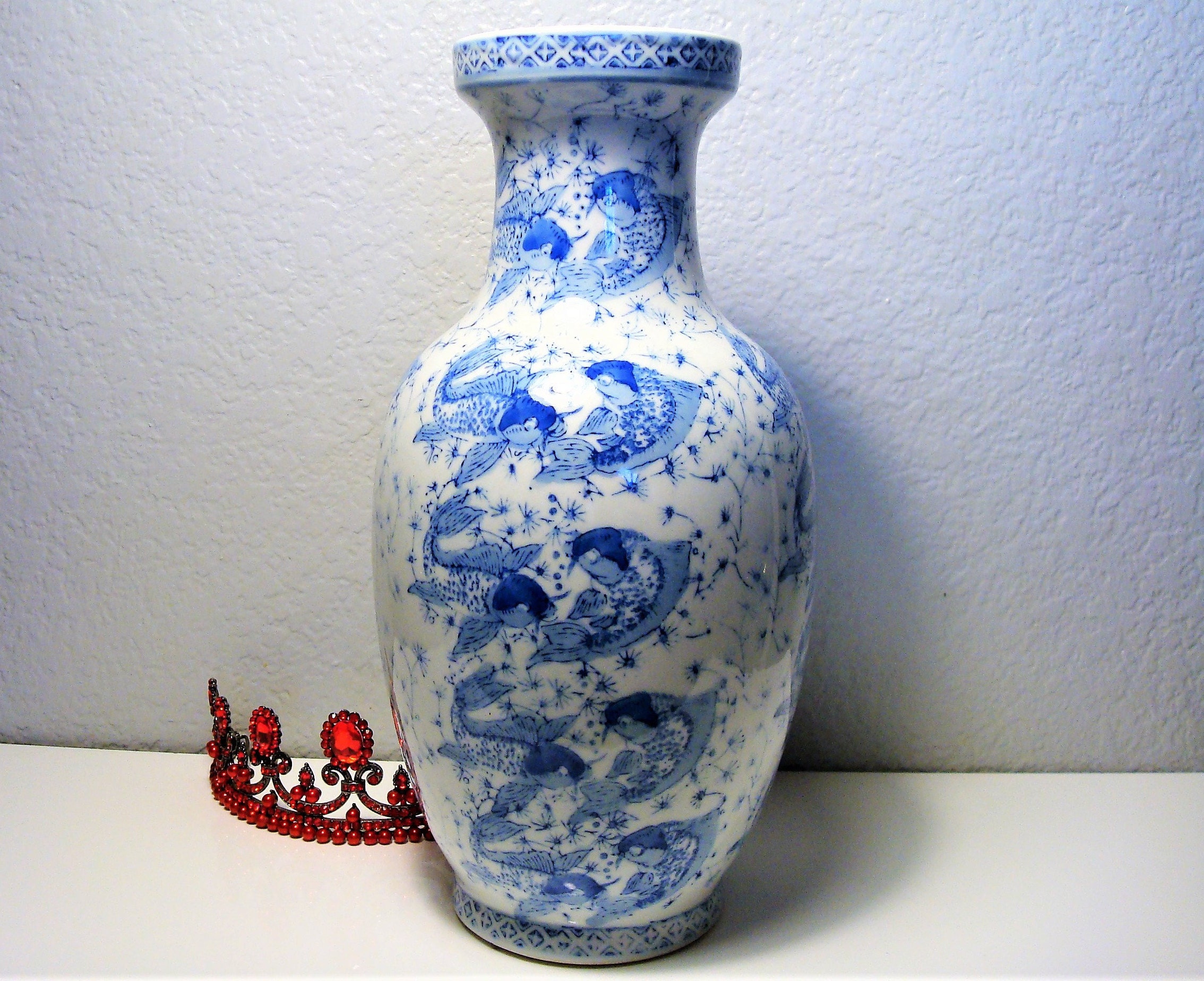 Vintage BLUE KOI VASE Porcelain Blue Koi on White Vase - Etsy